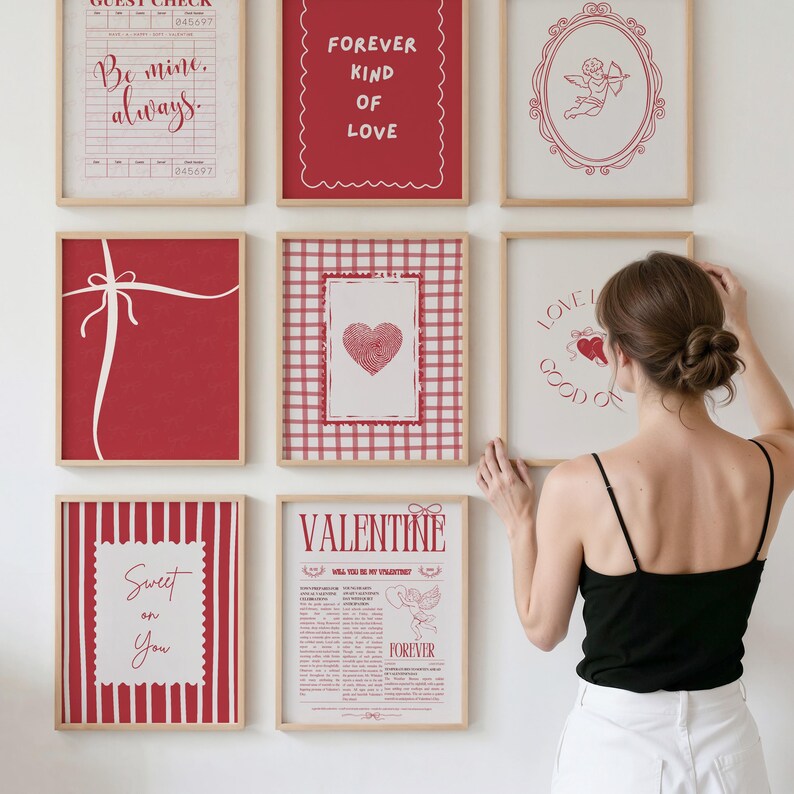 Valentine Gallery Wall Art Set of 14 Prints,romantic Red Cream Home ...