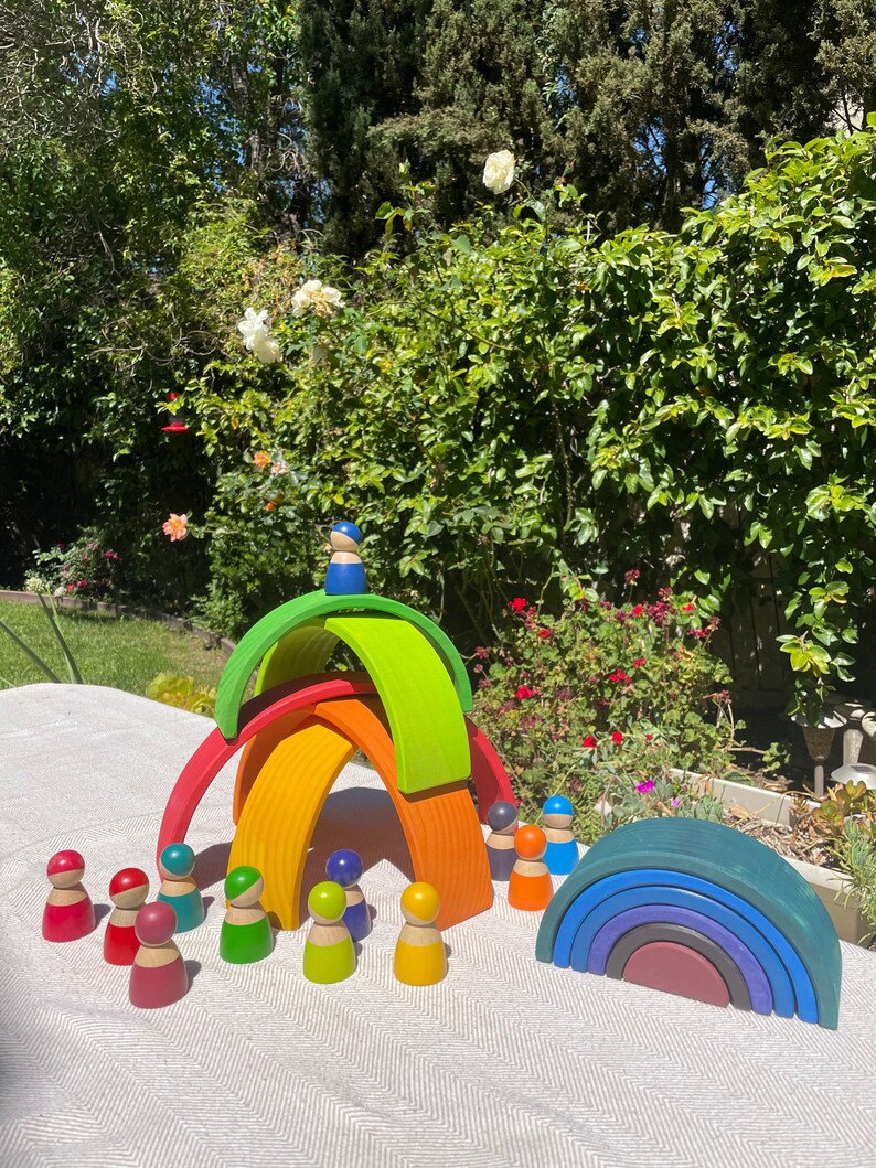 Baby Wooden Rainbow Stacker + Peg People | Stacking Toy |nesting Puzzle ...