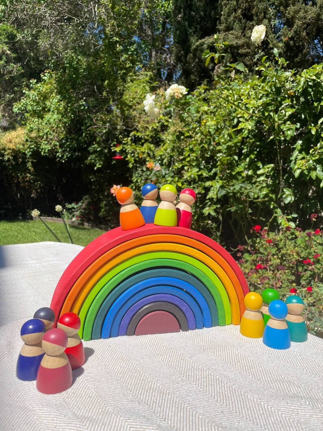 Baby Wooden Rainbow Stacker + Peg People | Stacking Toy |nesting Puzzle ...