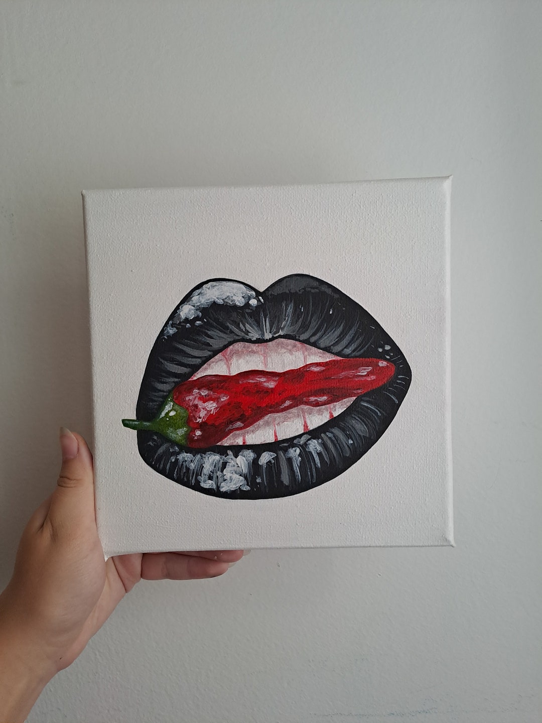 Chili Lips, Acrylic on Canvas, 20x20cm, Varnished : - Etsy