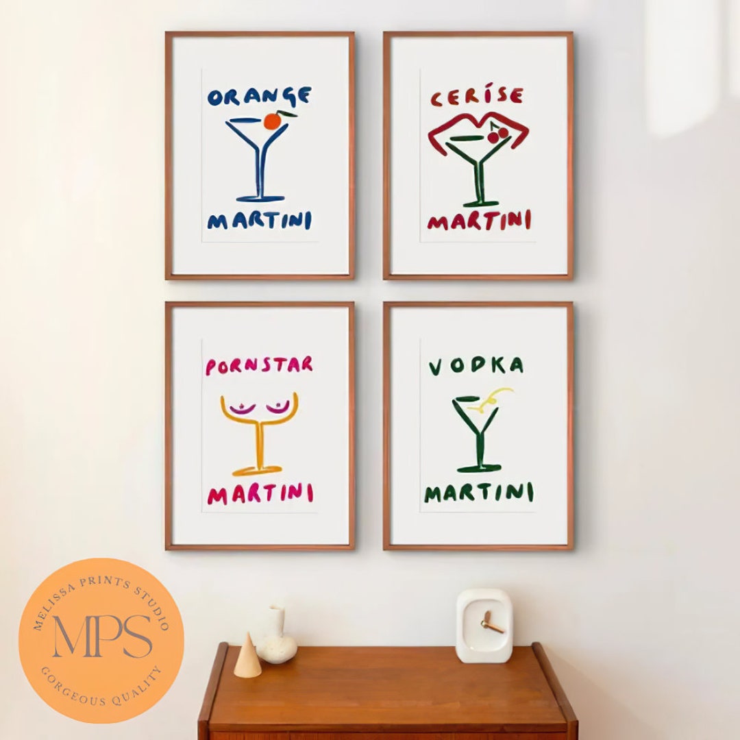 Minimalist Retro Cartoon 60s 70s Inspired Alcohol Art Martini Poster ...