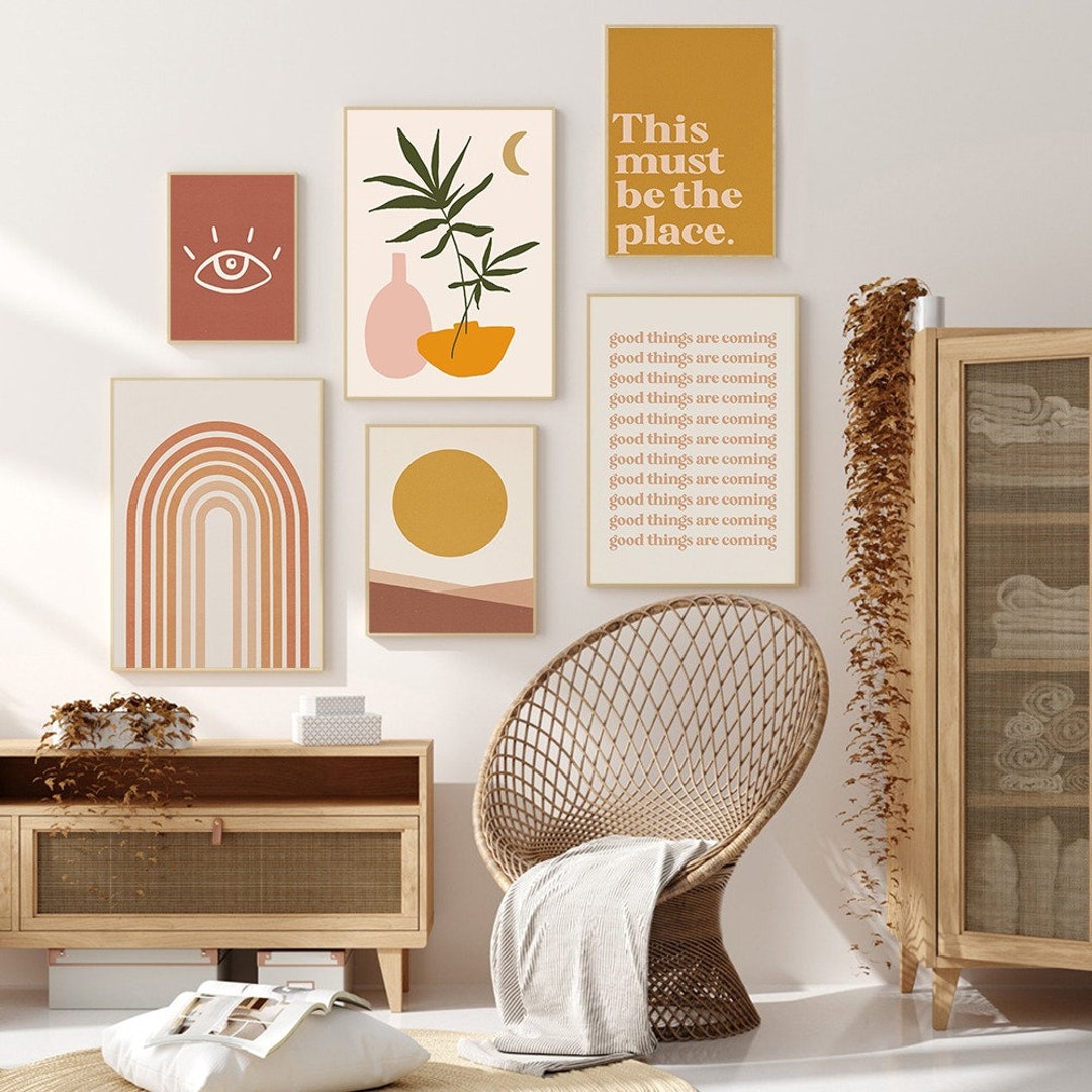 Boho Style Prints Abstract Landscape Poster Bundle Line Art Rainbow ...