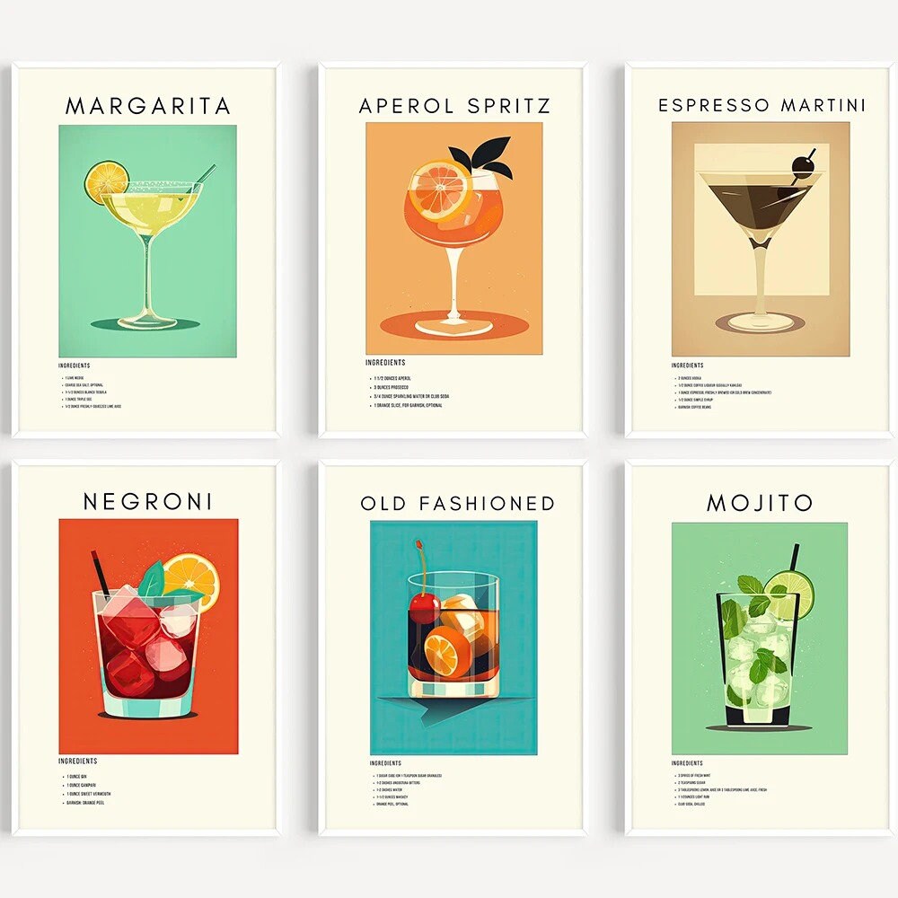 Retro Cartoon Inspired Alcohol Art Ingredients Aperol Spritz Poster ...