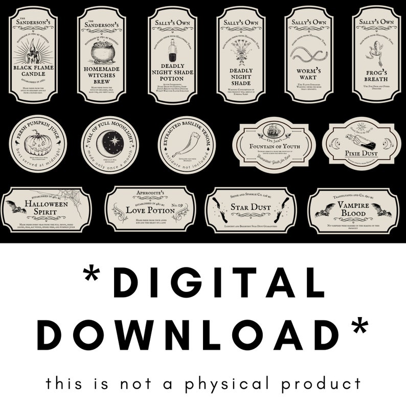 Halloween Potion Label Digital Download 15 Different Vintage Style ...