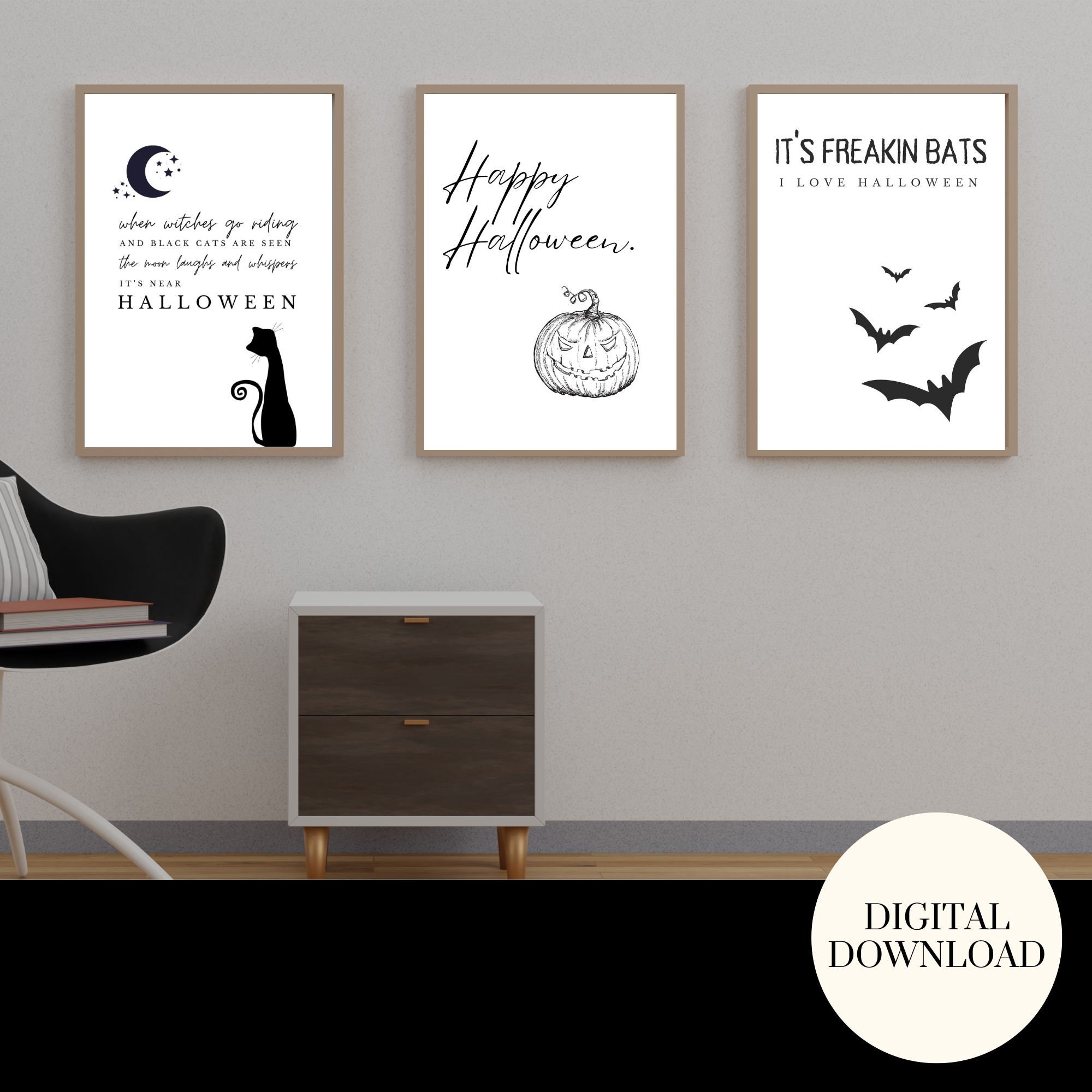 Halloween Mega Bundle Printable | Black and White Halloween Prints ...