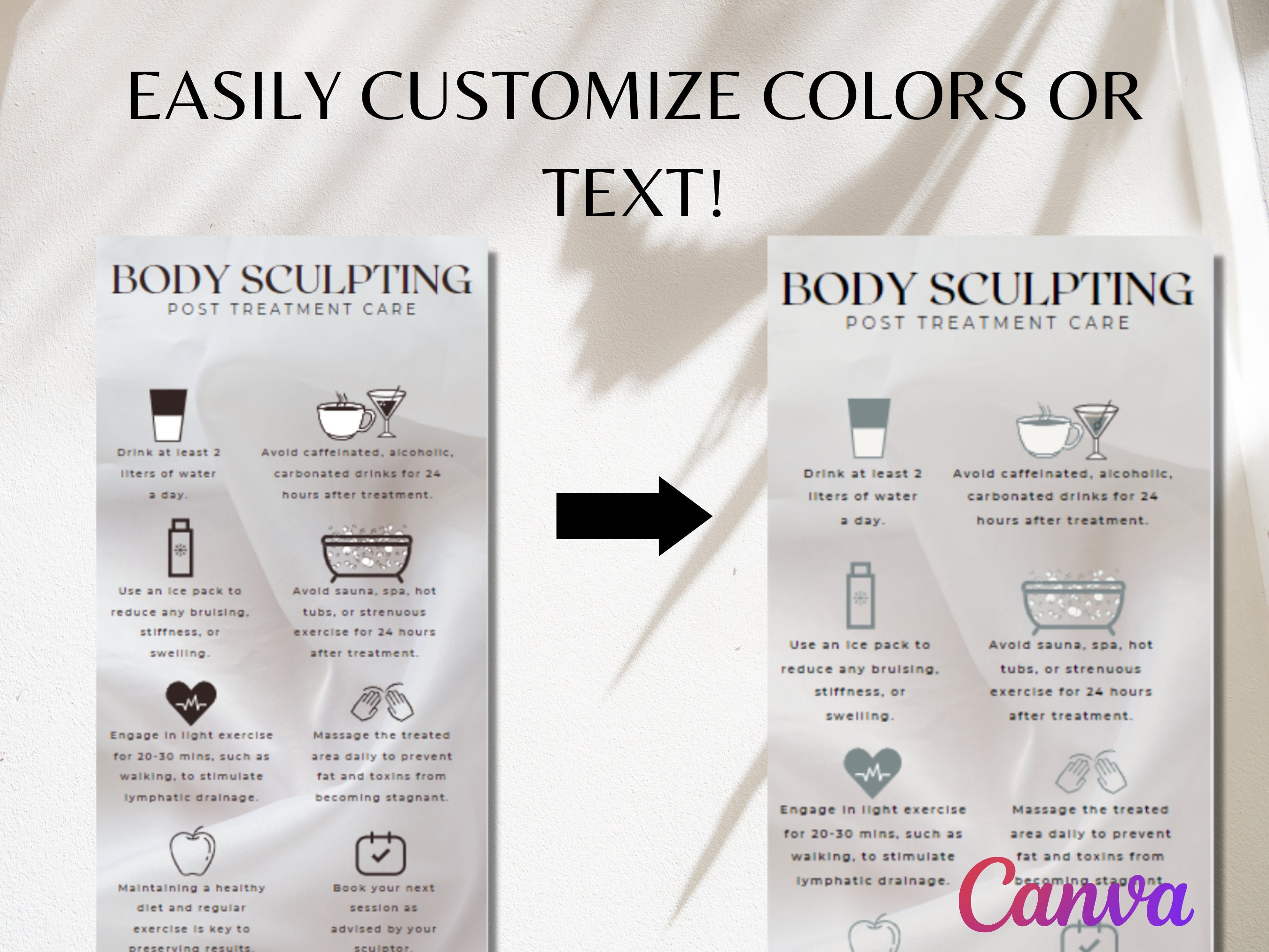 BODY SCULPTING Pre & Post Care Template | Editable Body Contouring ...