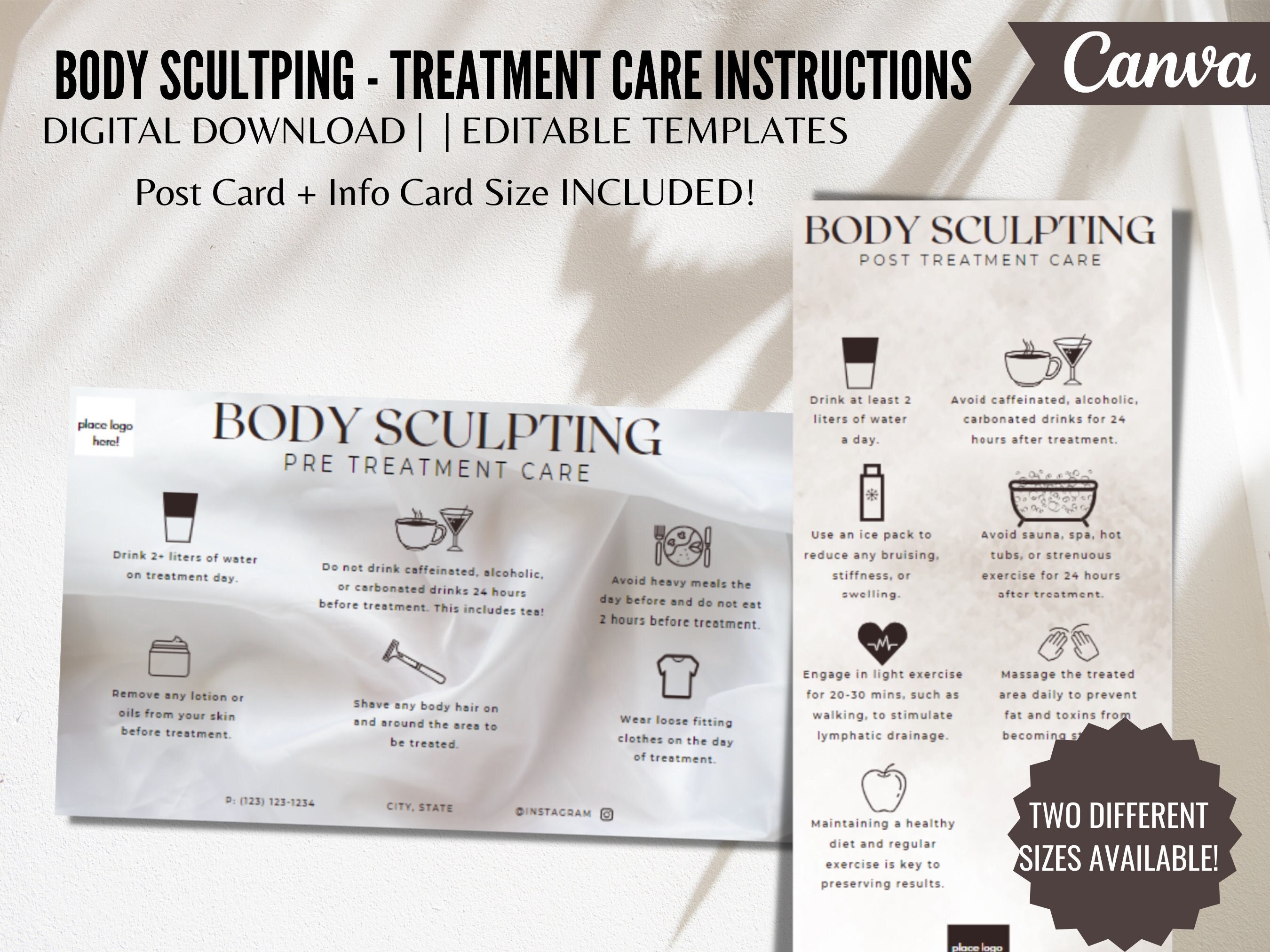 BODY SCULPTING Pre & Post Care Template | Editable Body Contouring ...