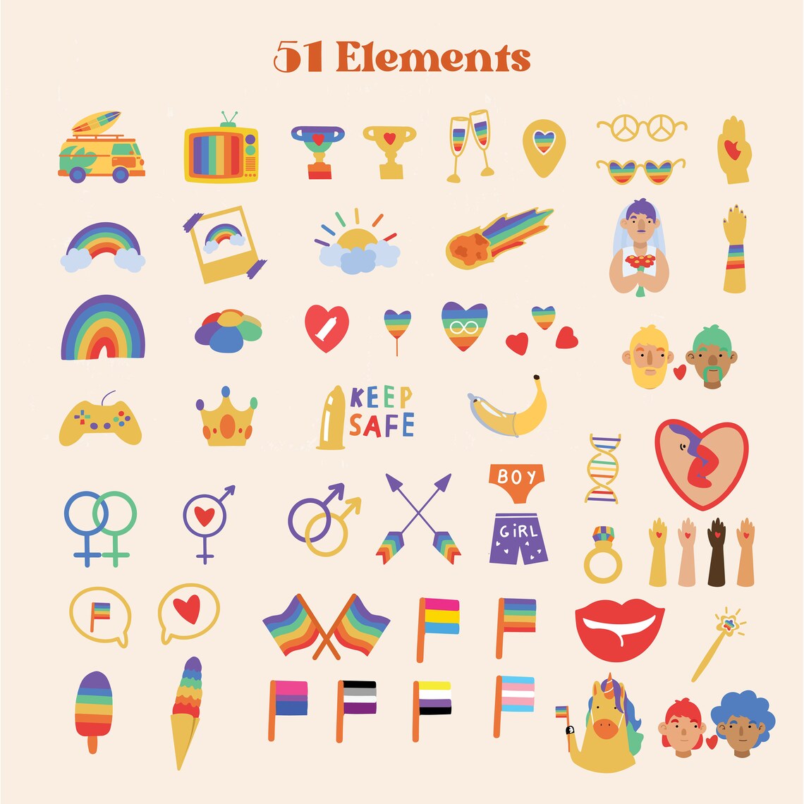 Retro Lgbt Pride Month Clipart And Vector Collection Modern Etsy