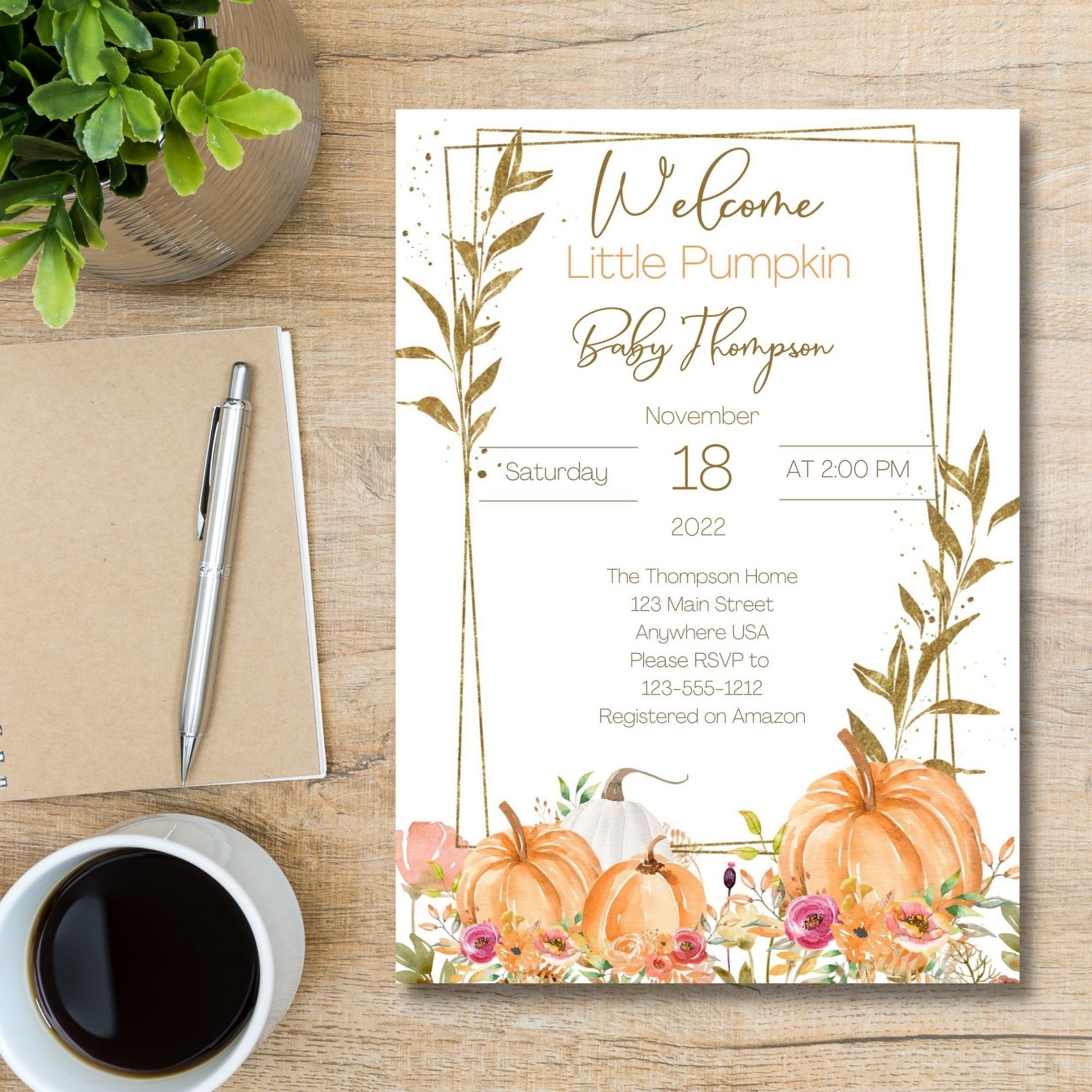 Welcome Little Pumpkin Baby Shower Invitation Bundle, Fall Shower ...