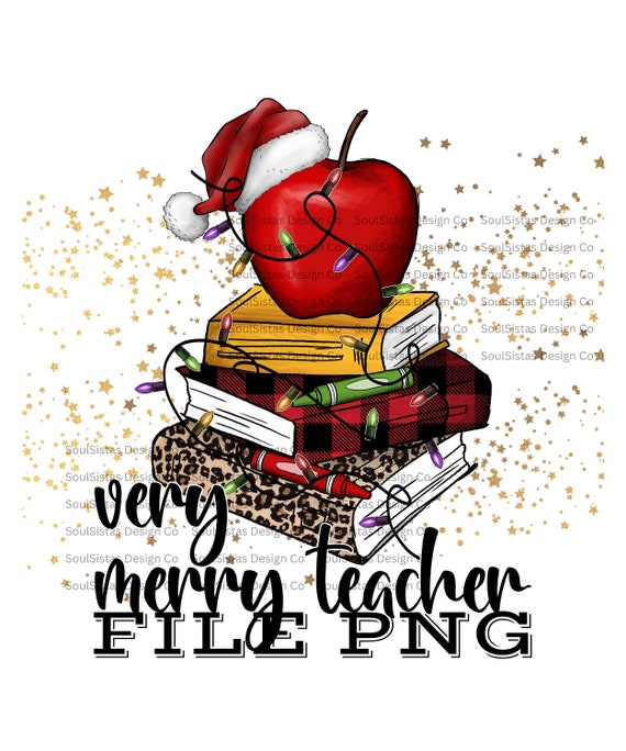 Very Merry Teacher With Books PNG Christmas Teacher Image for - Etsy