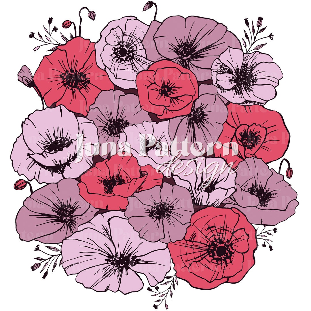 Two Poppies Sublimation Graphic PNG, Floral Digital Design, Floral Pink ...
