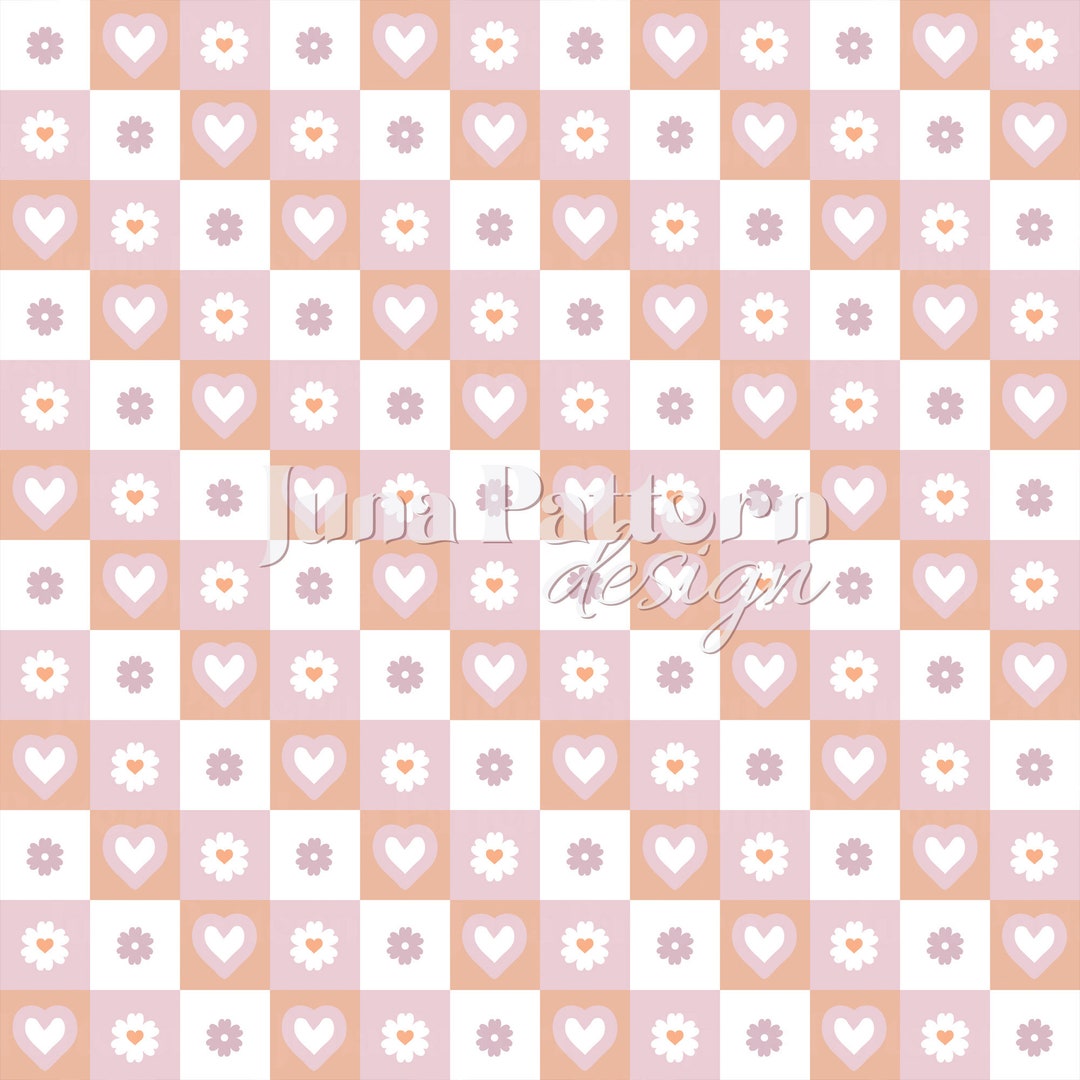Checkerboard Valentines Seamless Pattern, Floral Seamless Digital File ...