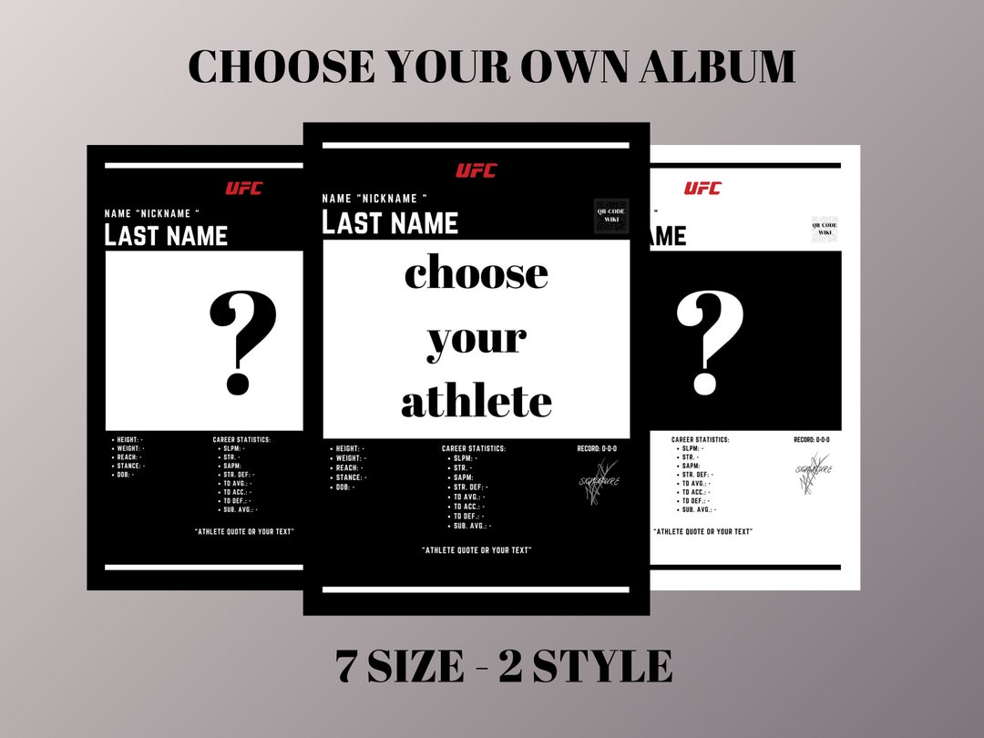 Custom Frameless UFC "pick Any Fighter" Poster Includes Photos, Stats ...