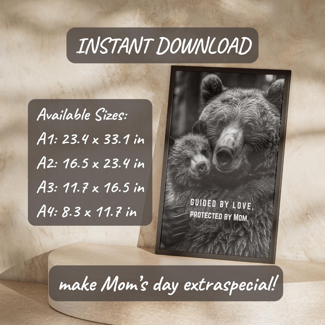 Mother's Day Animal Poster Printable Gift for Mom Cute Baby Mom Wall ...