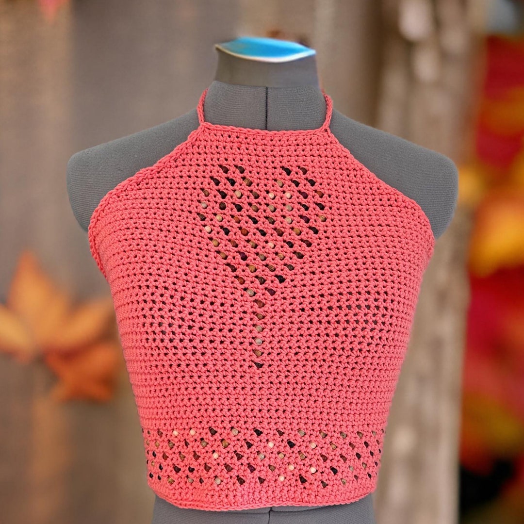 Heart on a String Beaded Crochet Crop Top 2 PAGE PDF PATTERN - Etsy