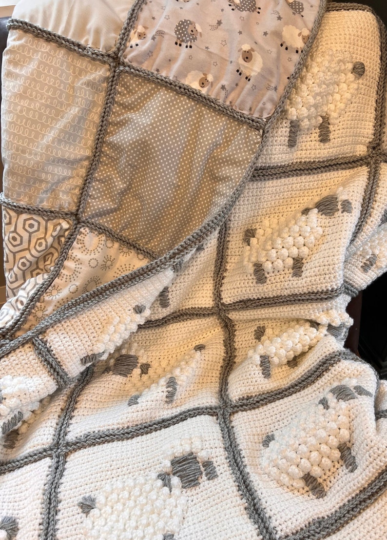 Sheep and Lamb Crochet Blanket - Double Sided - Crochet One Side Fabric ...