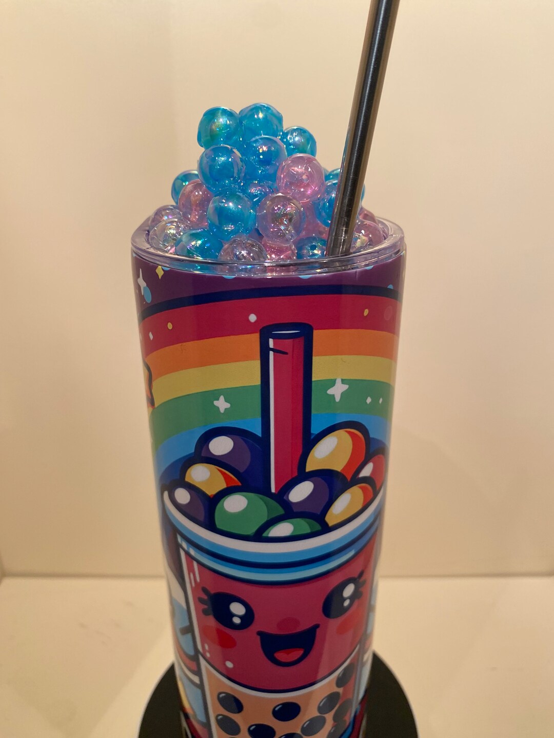 Bubble Pearl Tumbler Topper Buba Tea Bubble Tea Pink Purple 20oz Skinny ...