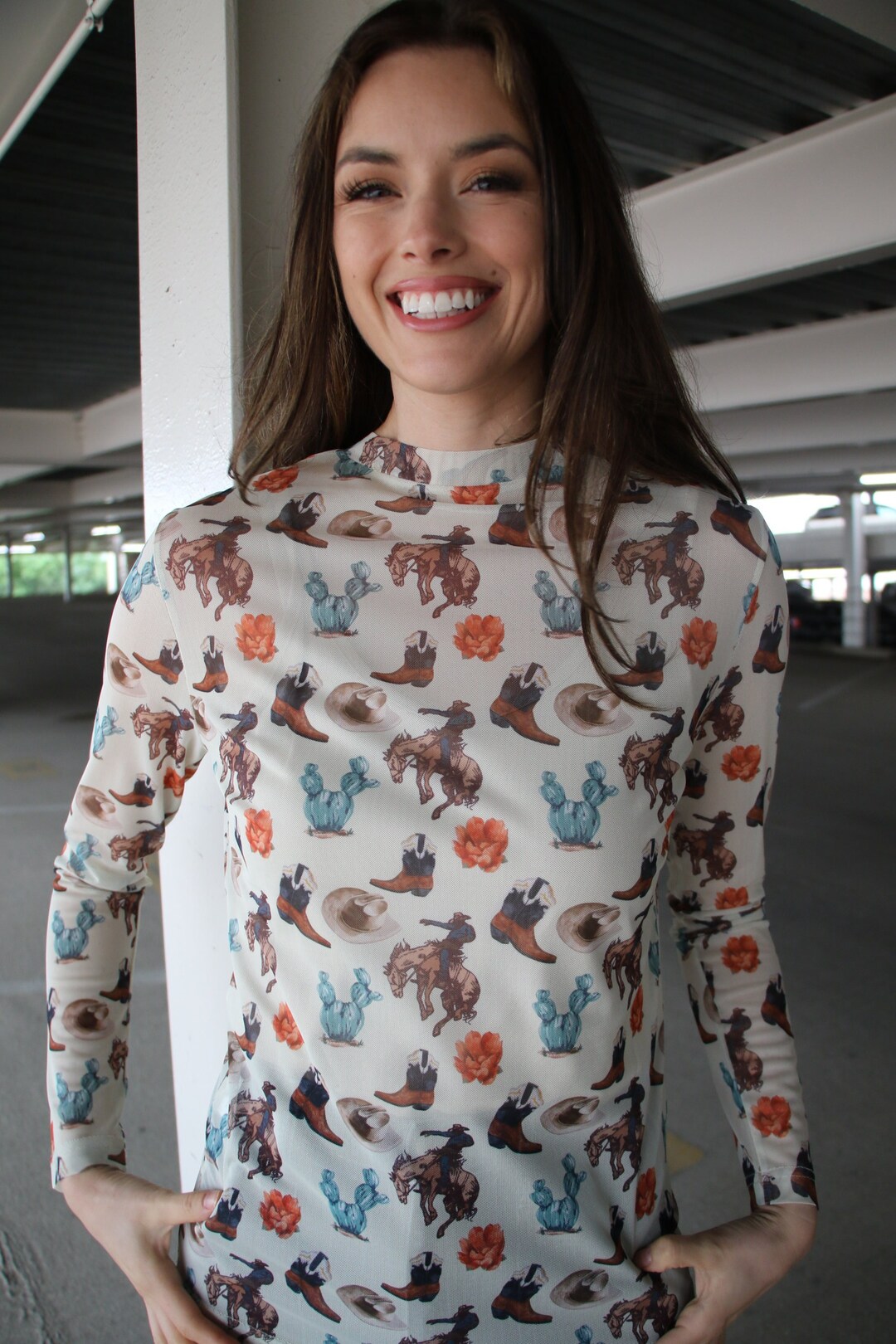 Cactus Cowboy Mesh Top, Cowgirl Blouse, Cowgirl Apparel, Western ...