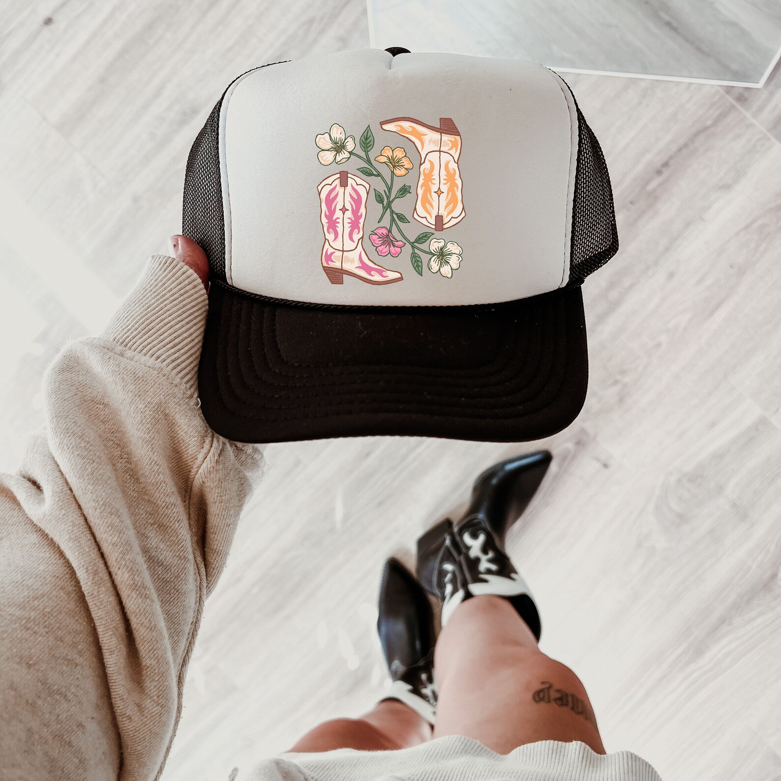 Cowboy Boots Trucker Hat, Western Trucker Hat, Cowgirl Trucker Hat ...