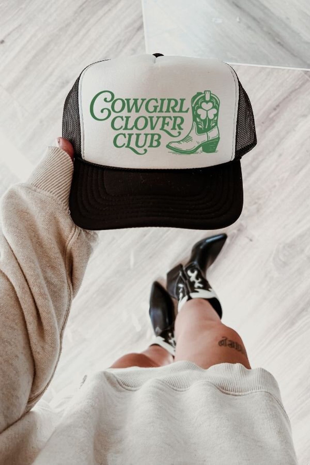 Cowgirl Clover Club Trucker Hat, Cowgirl Trucker Hat, St. Patricks Day Hat, Cute Trucker Hat ...