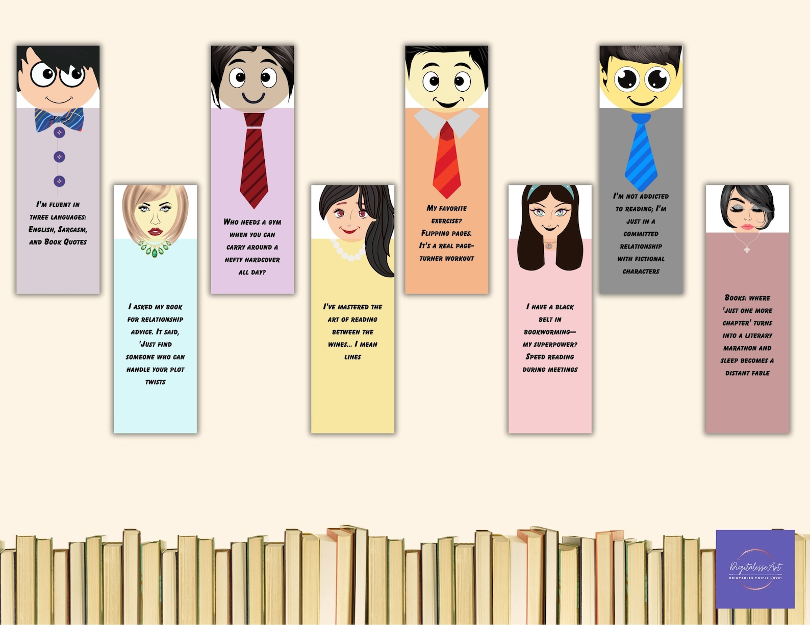 Printable Funny Bookmarks, Set of 8 Unique Designs for Bookish Gift or ...