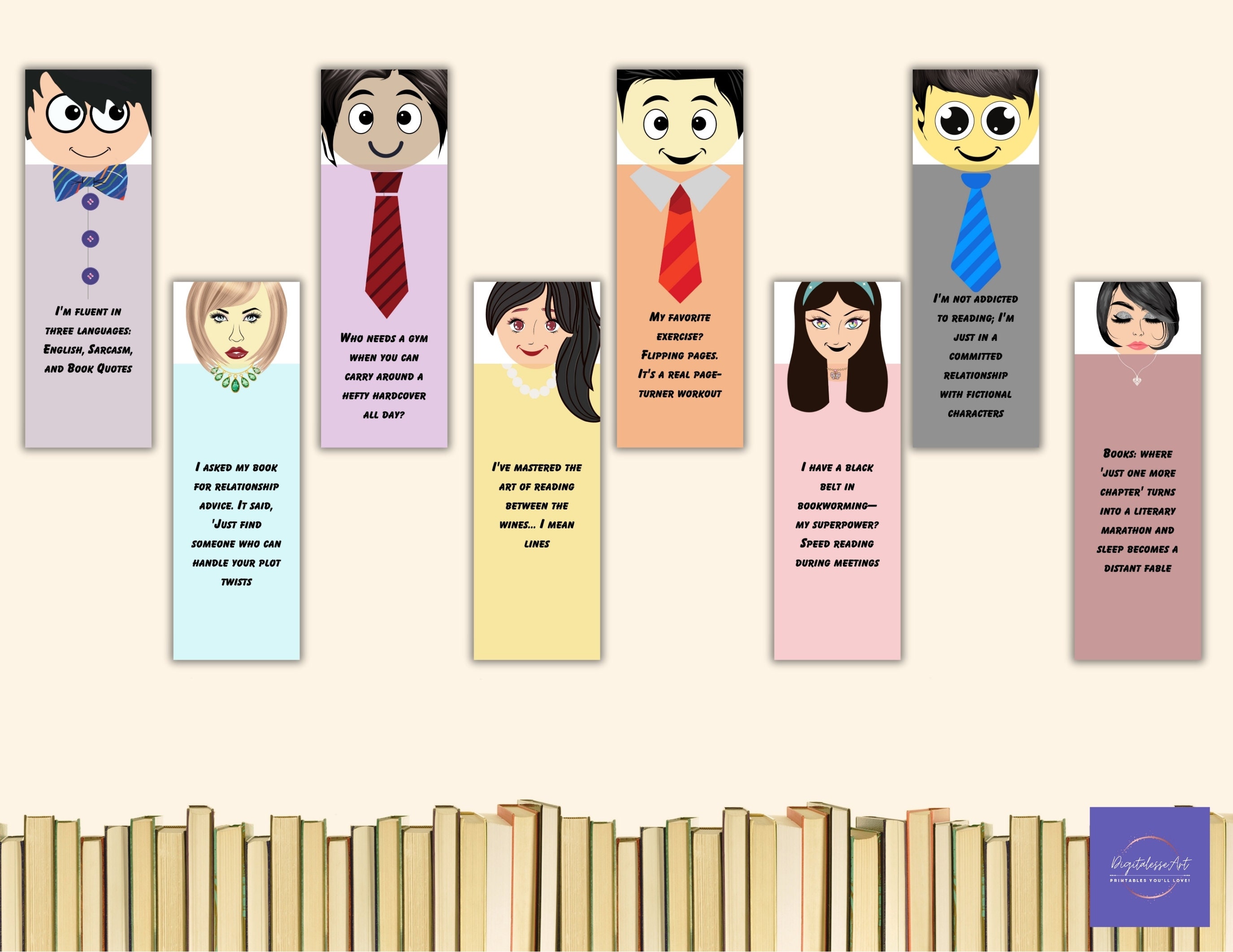 Printable Funny Bookmarks, Set of 8 Unique Designs for Bookish Gift or ...