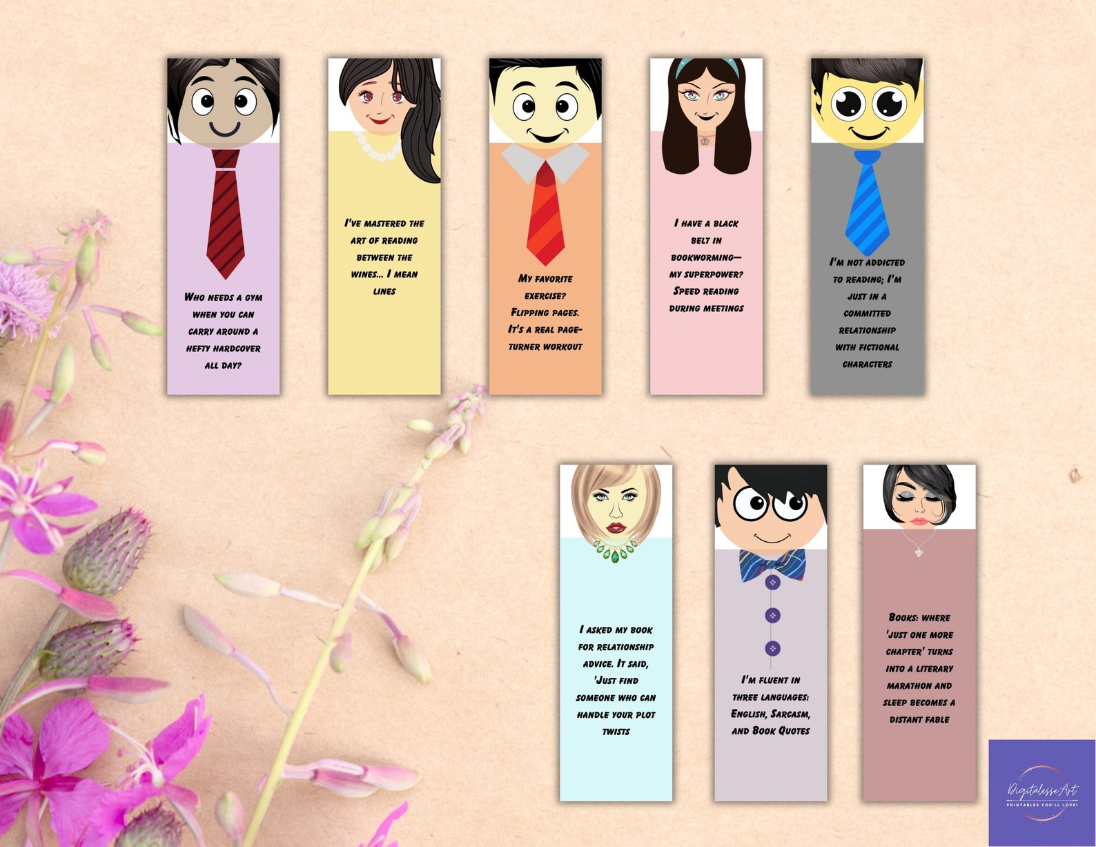 Printable Funny Bookmarks, Set of 8 Unique Designs for Bookish Gift or ...