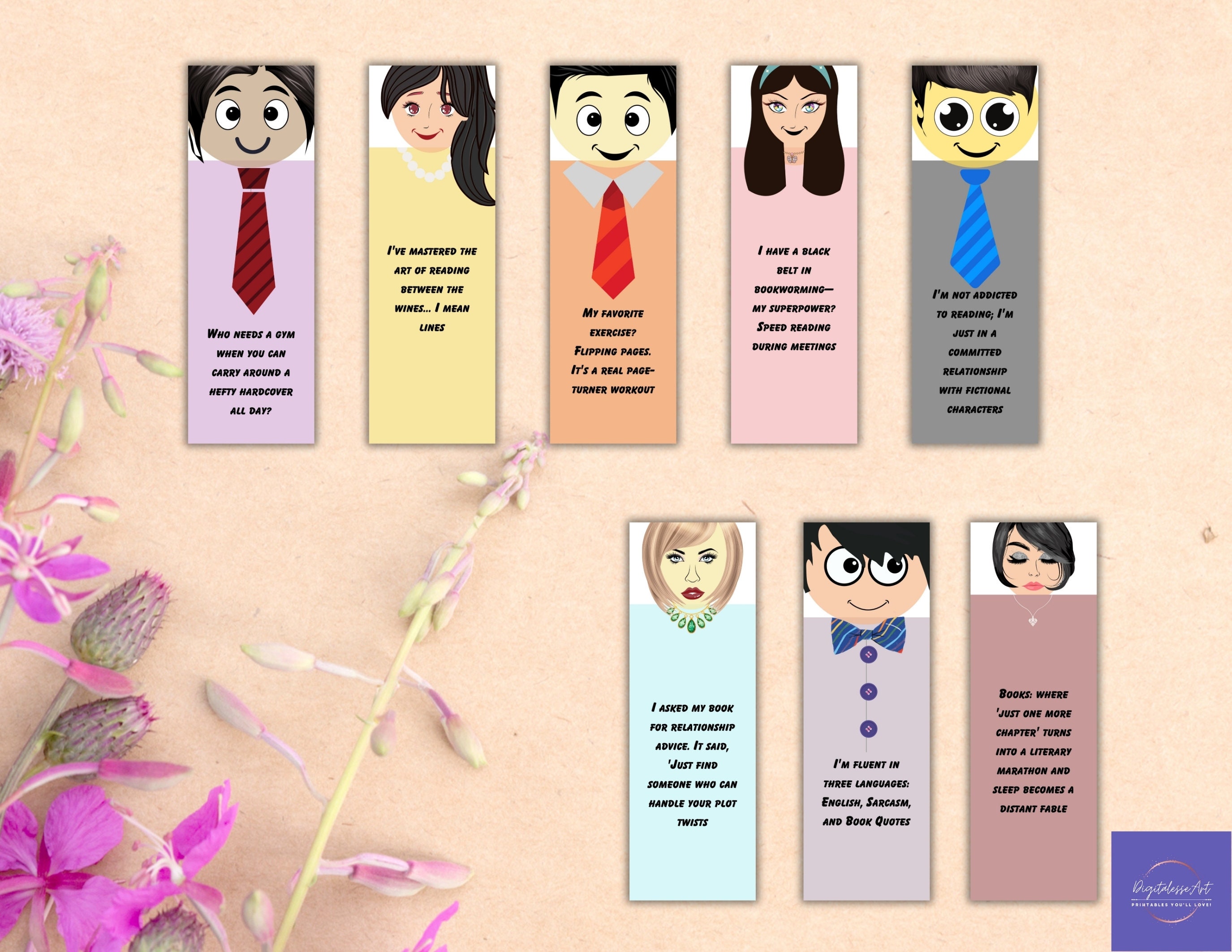 Printable Funny Bookmarks, Set of 8 Unique Designs for Bookish Gift or ...