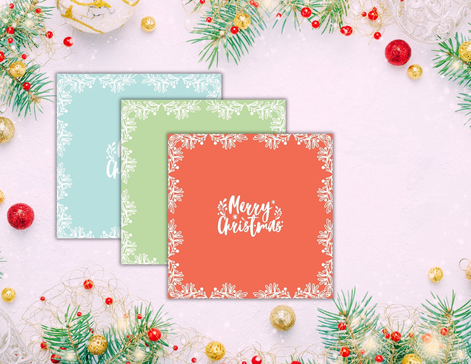 Printable Christmas Cards Bundle- 4x4 Inch Cards - Instant Download ...