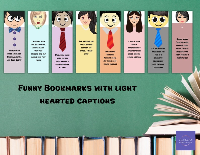 Printable Funny Bookmarks, Set of 8 Unique Designs for Bookish Gift or ...