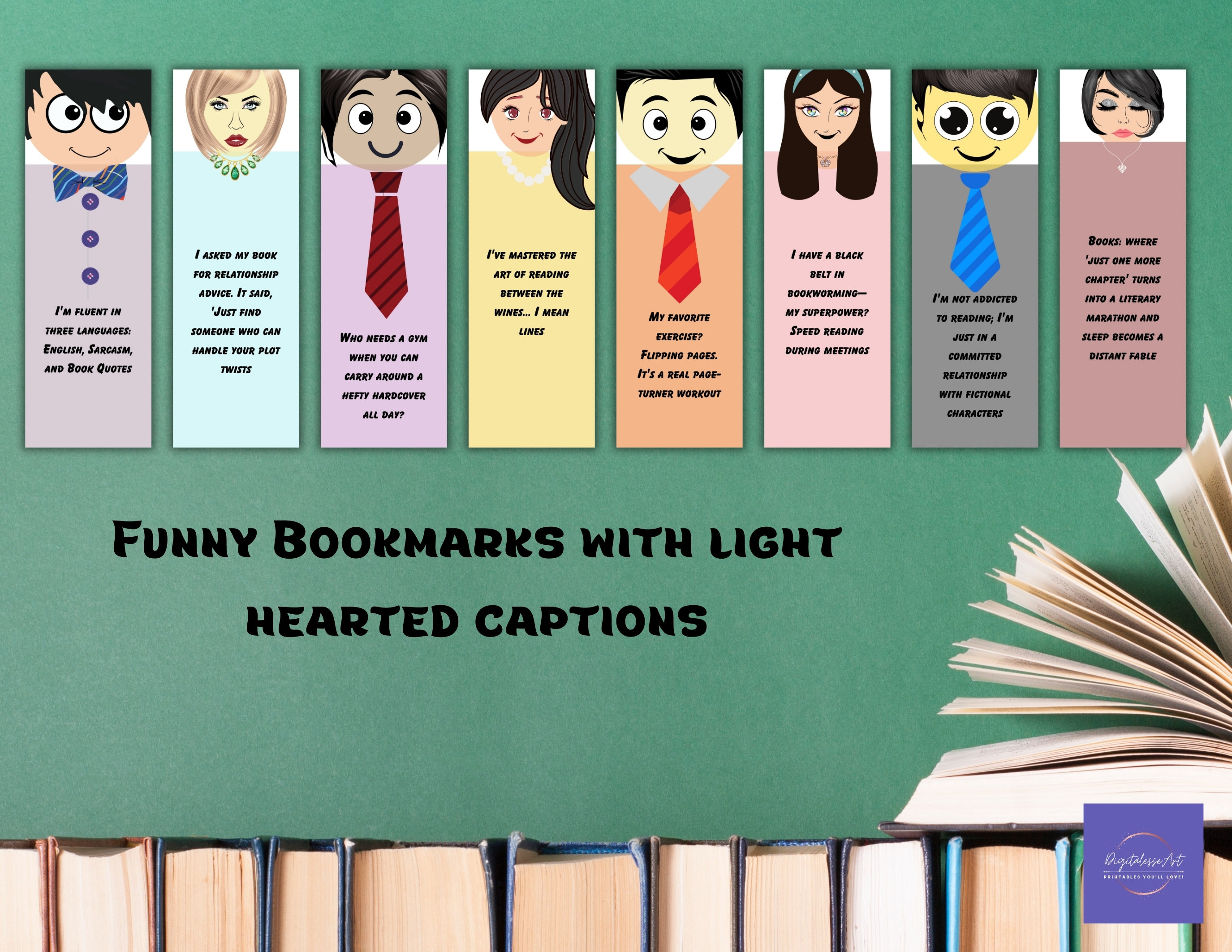 Printable Funny Bookmarks, Set of 8 Unique Designs for Bookish Gift or ...