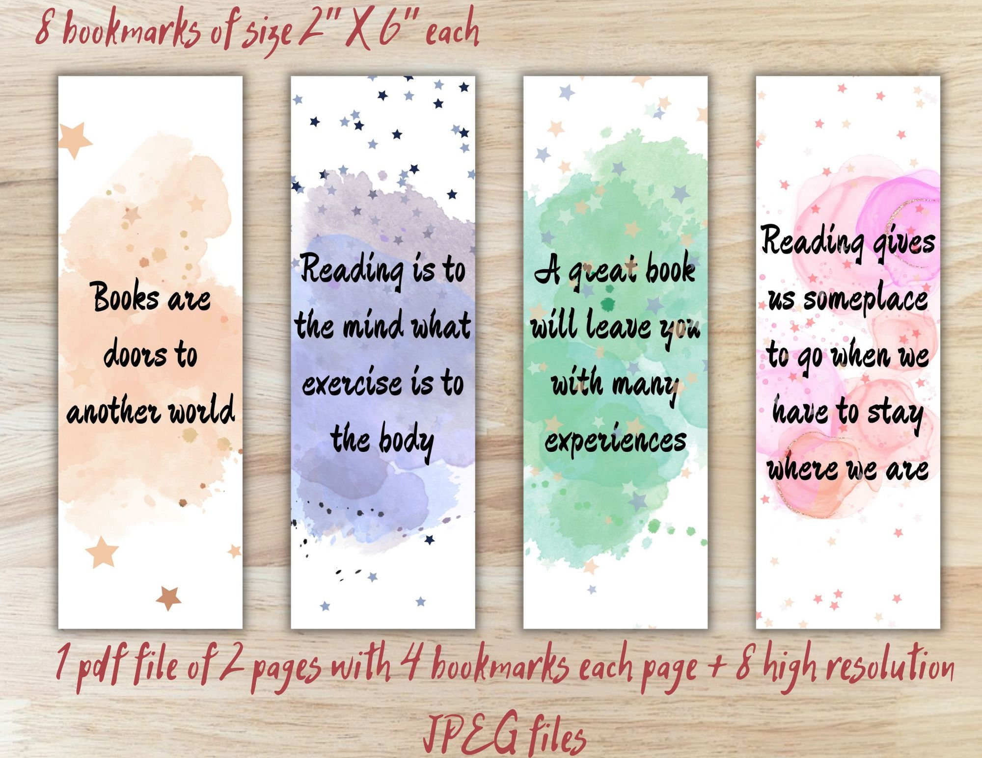 Printable Colorful Bookmarks in Watercolor Splash Style, With Reading ...