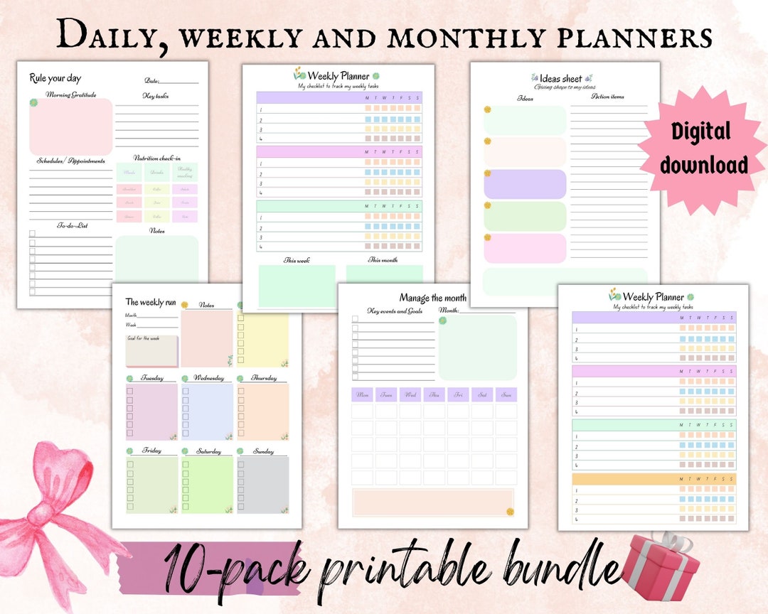 Printable Planner Bundle: Daily, Weekly, Monthly Sheets (digital ...
