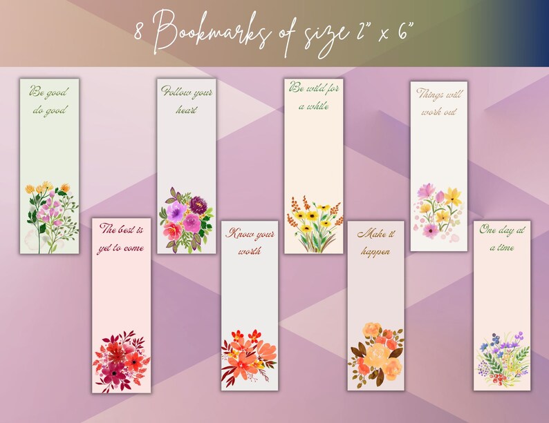 Printable Bookmarks in Pastel Colors With Watercolor Floral - Etsy