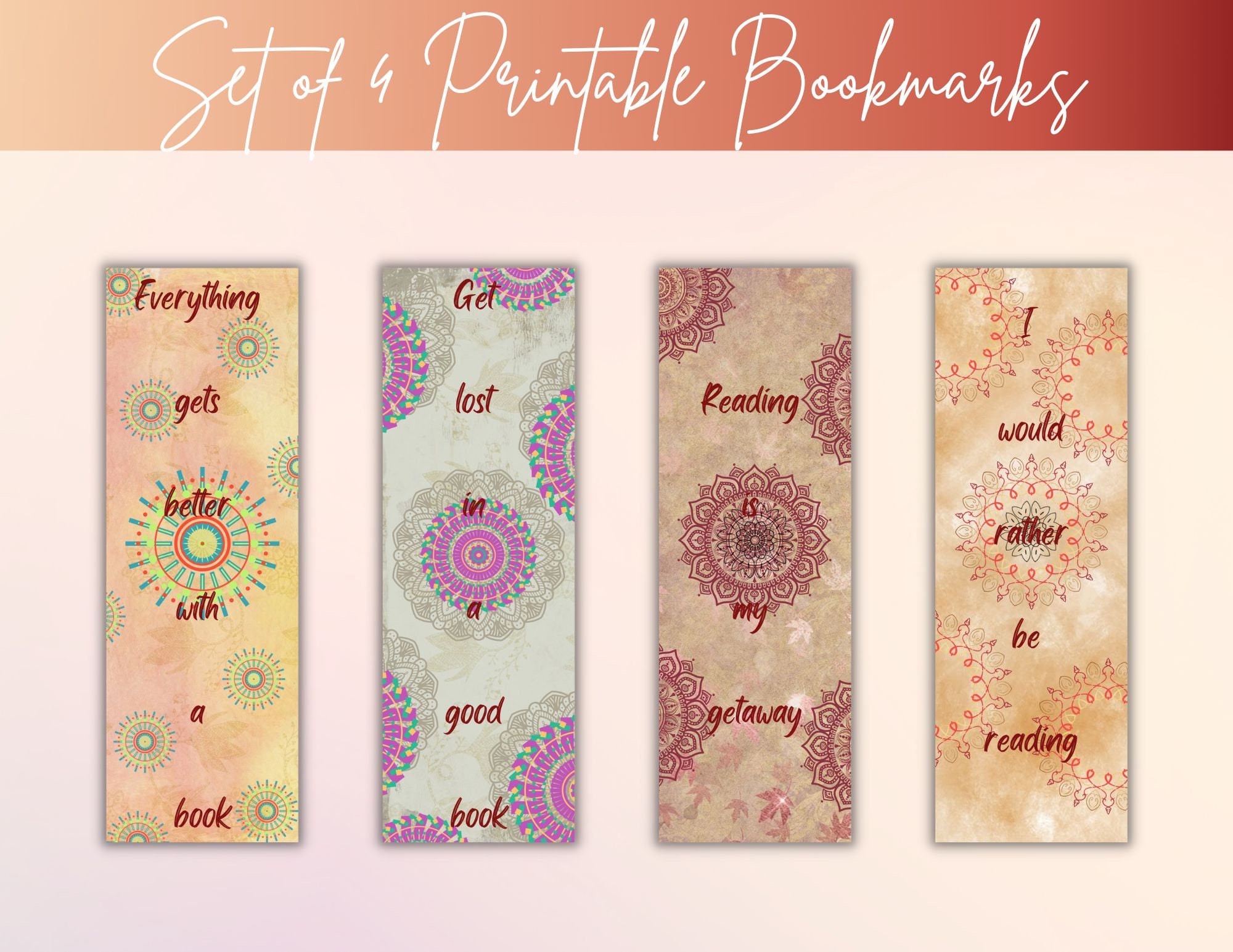 Printable Bookmarks With Mandala Art Design With Reading Quotes for ...