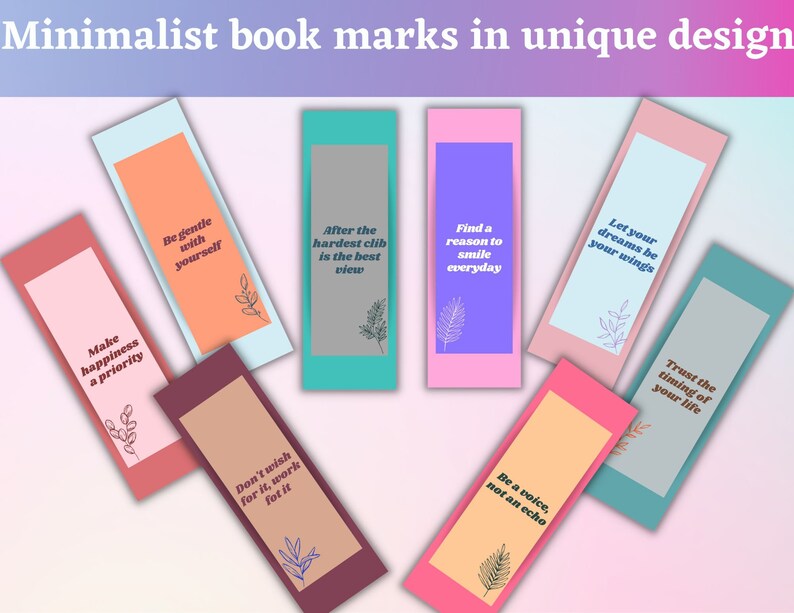 Colorful Printable Bookmarks in Minimalist Style and Unique - Etsy