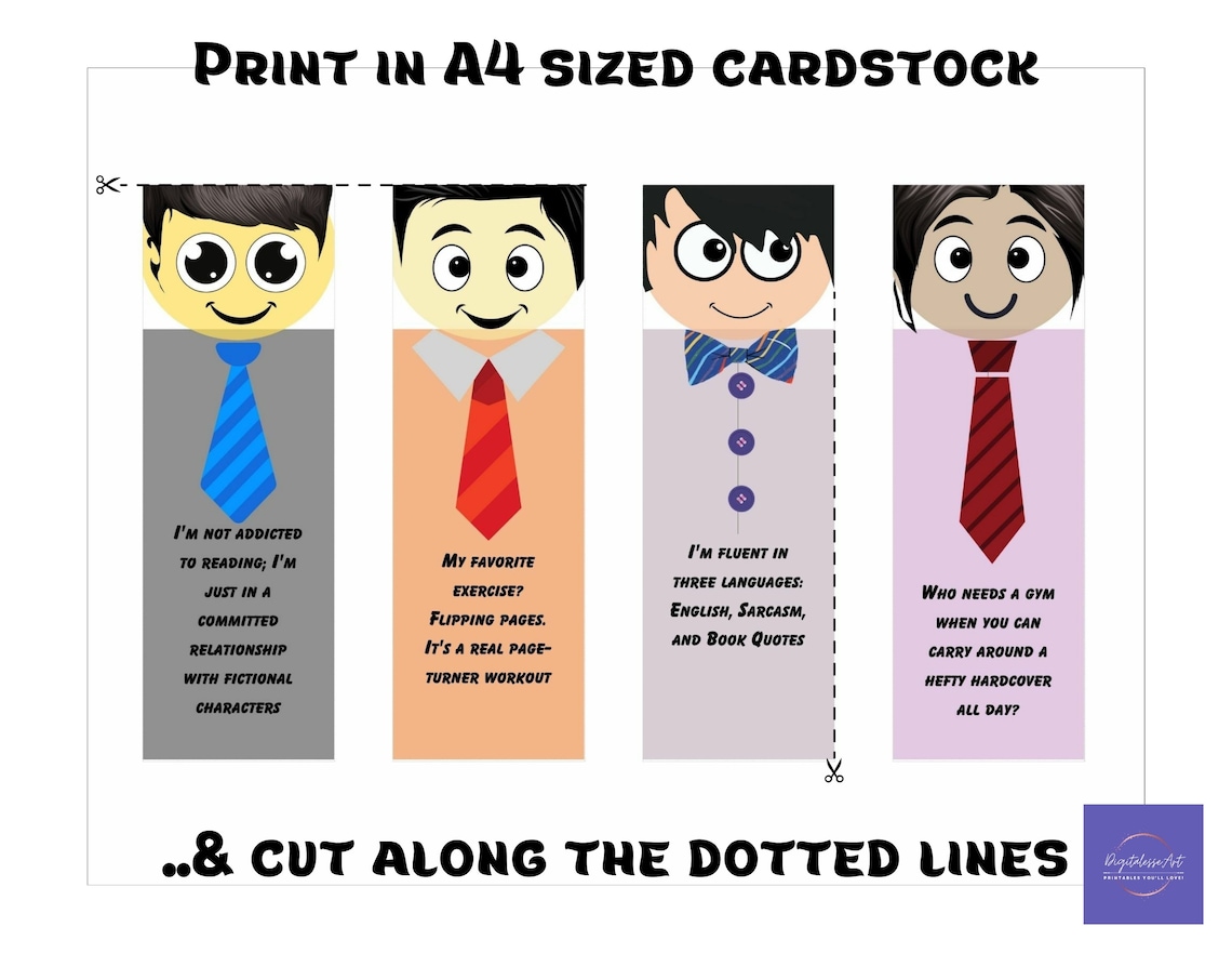 Printable Funny Bookmarks, Set of 8 Unique Designs for Bookish Gift or ...