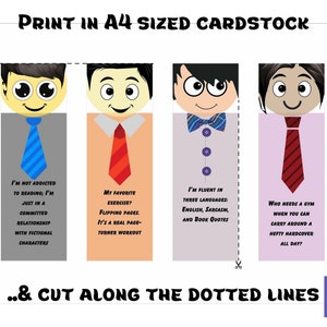 Printable Funny Bookmarks, Set of 8 Unique Designs for Bookish Gift or ...