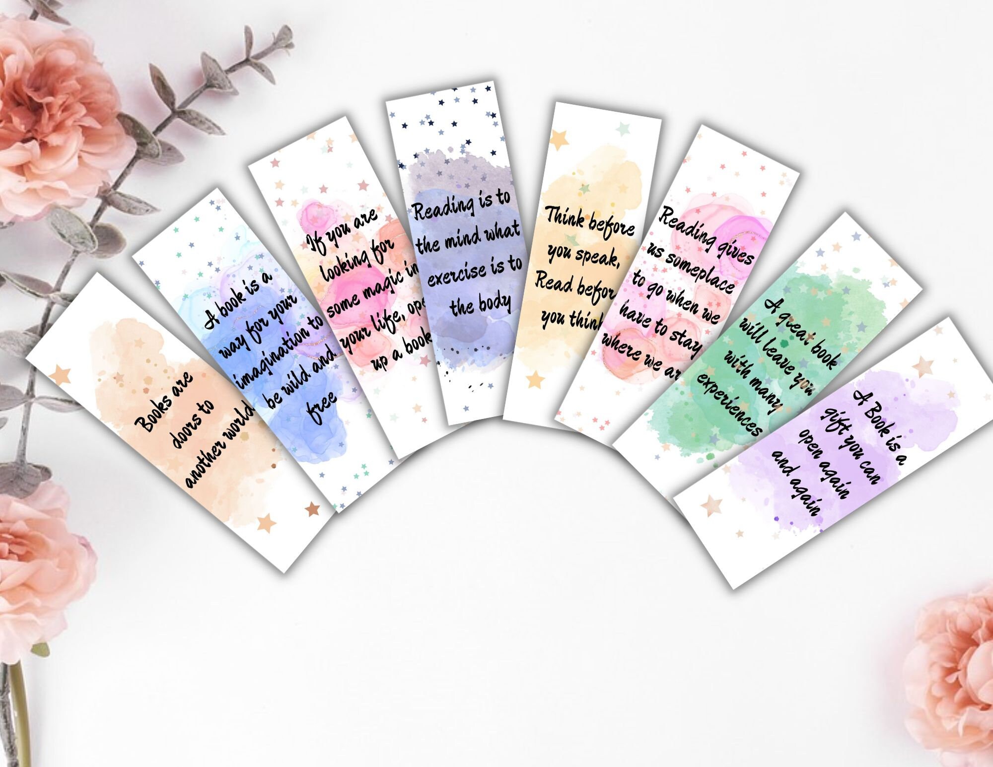 Printable Colorful Bookmarks in Watercolor Splash Style, With Reading ...