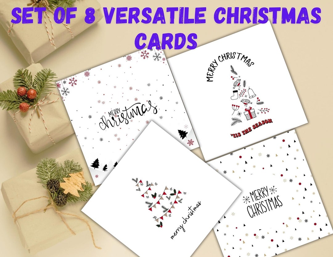 Printable Christmas Cards Bundle: Set of 8 Cute Christmas Cards ...
