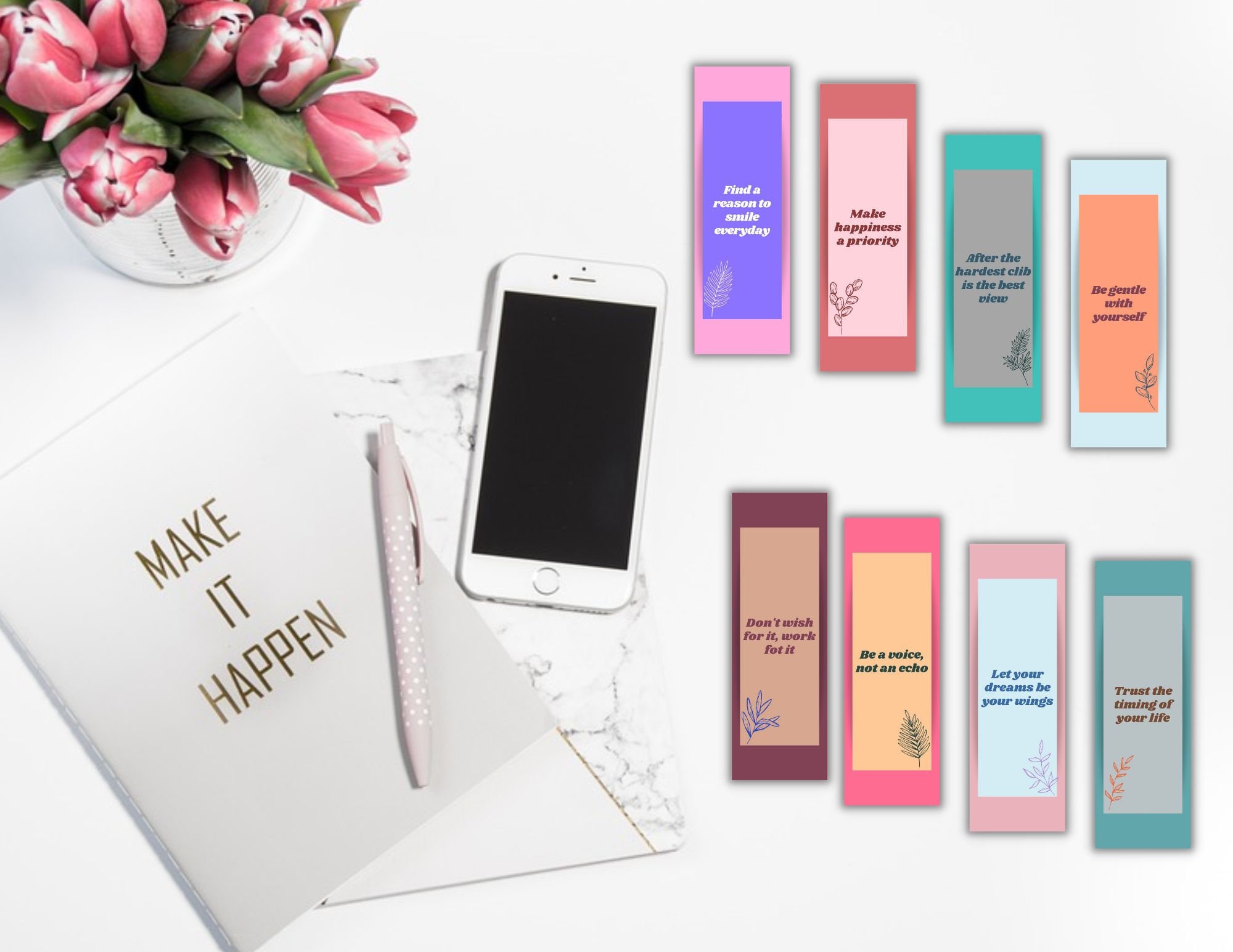 Colorful Printable Bookmarks in Minimalist Style and Unique Design for ...