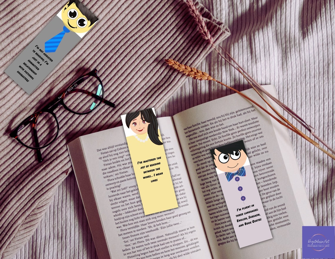 Printable Funny Bookmarks, Set of 8 Unique Designs for Bookish Gift or ...