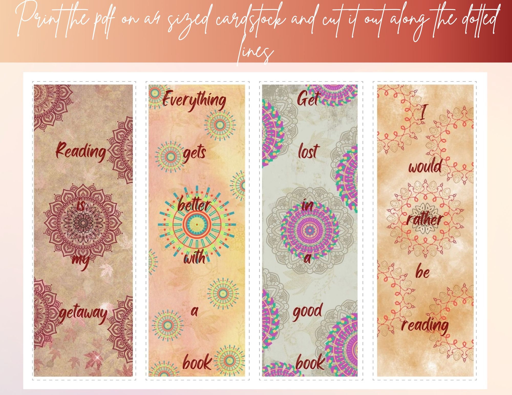 Printable Bookmarks With Mandala Art Design With Reading - Etsy