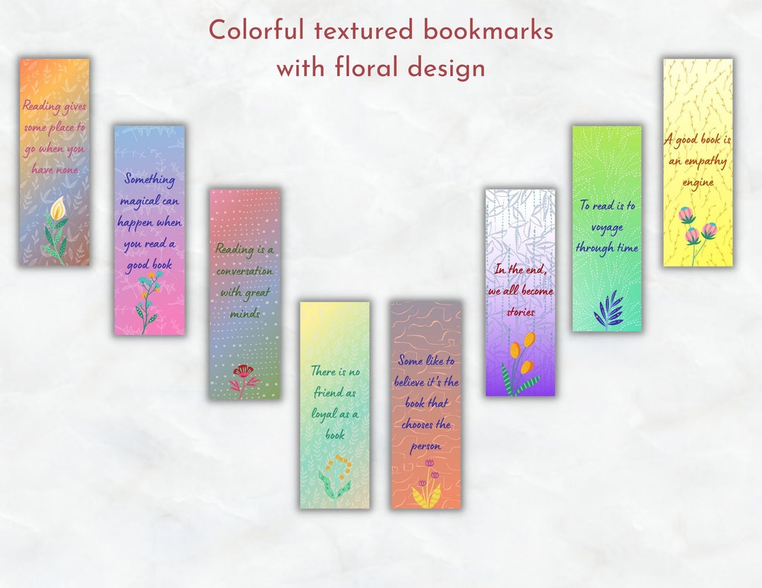 Printable Colorful Bookmarks in Gradient, Textured and Floral Design ...