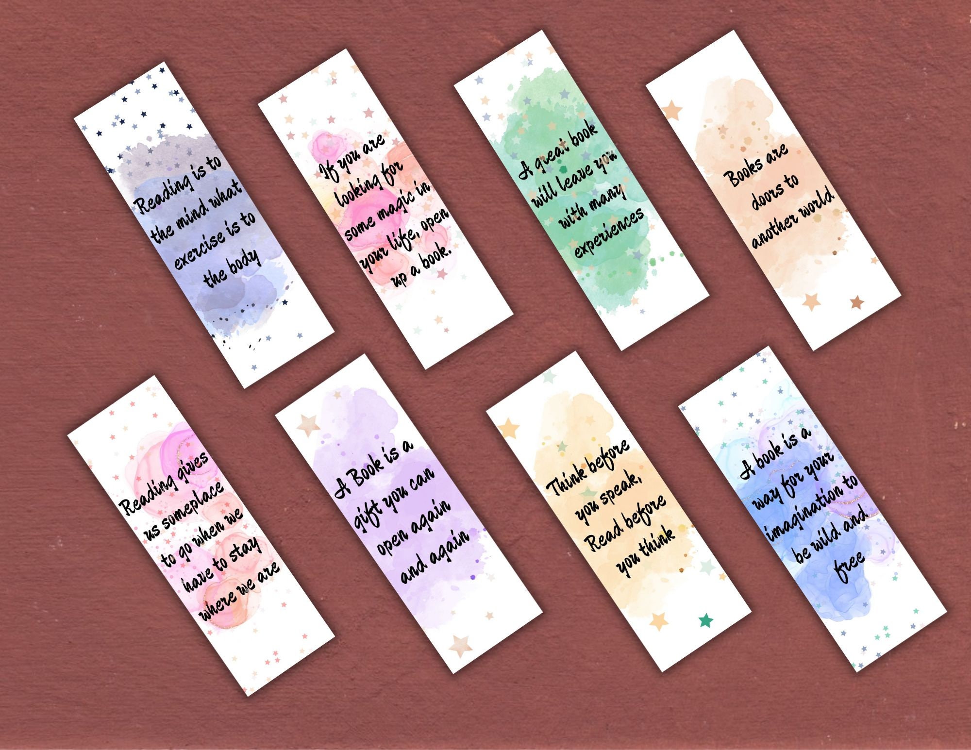 Printable Colorful Bookmarks in Watercolor Splash Style, With Reading ...