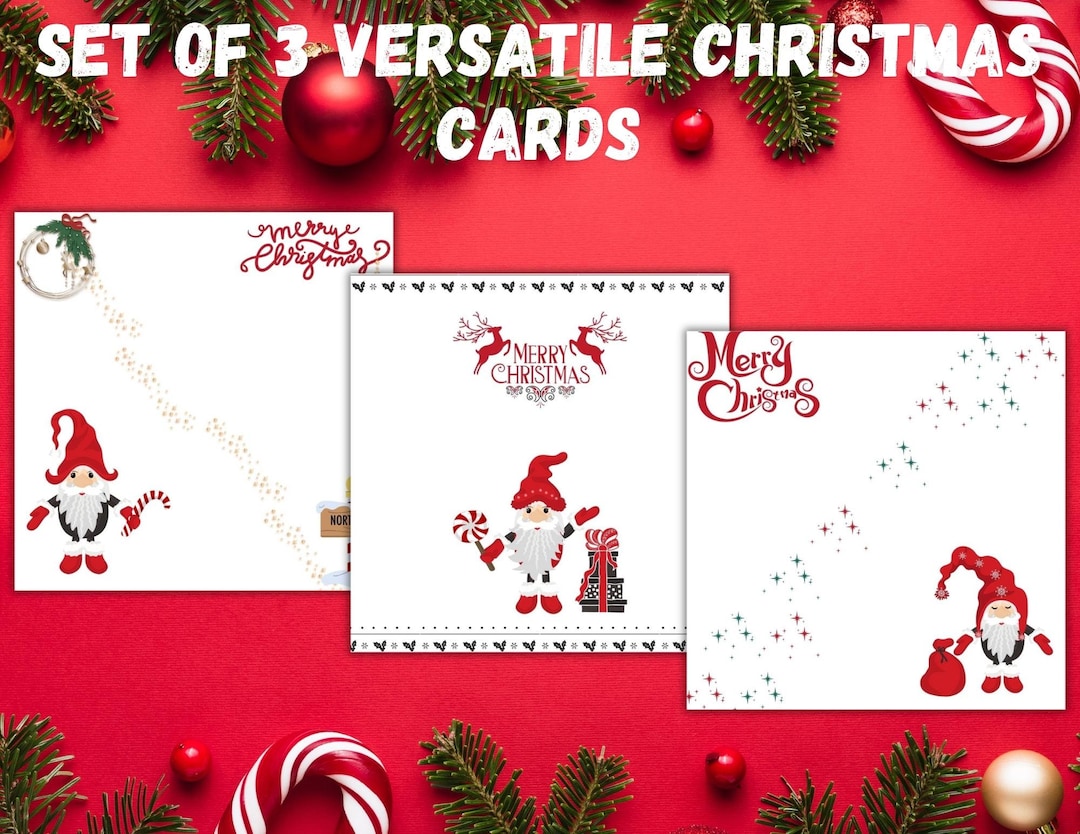 Printable Christmas Cards Bundle, DIY Santa Claus Christmas Cards ...