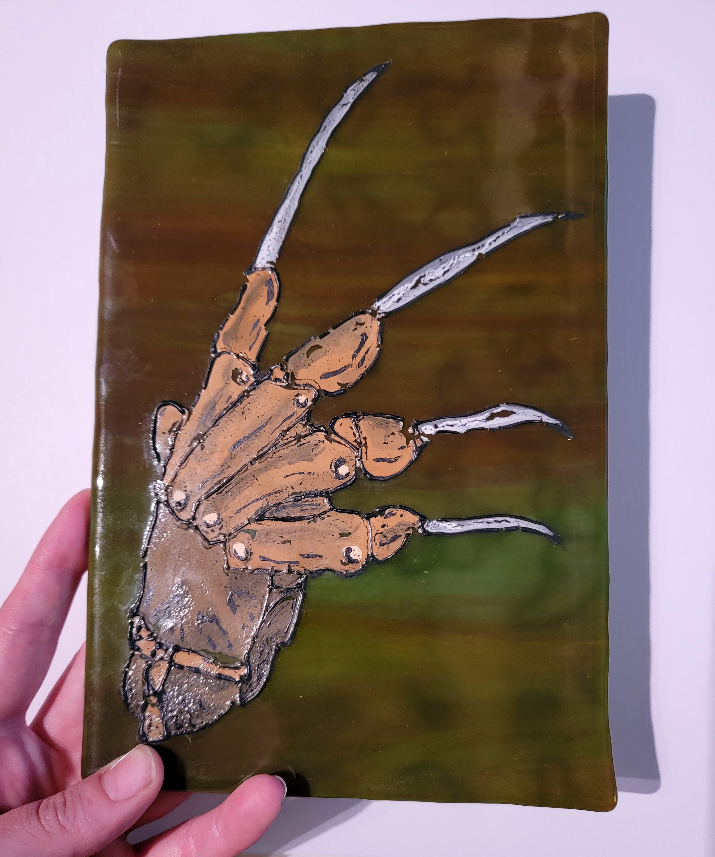 Fused Glass Art Freddy Krueger Hand Painted Bladed Glove A - Etsy