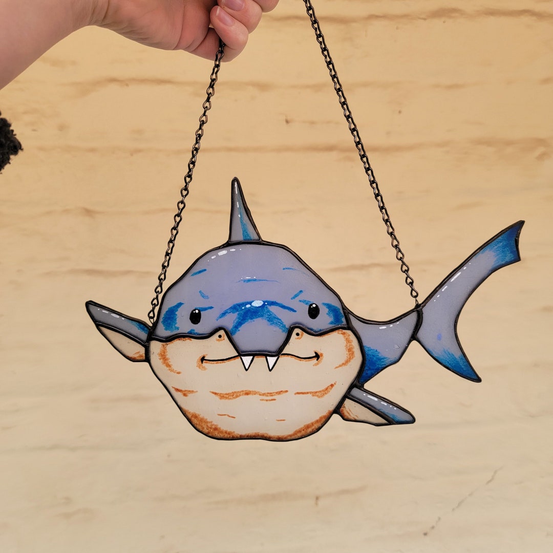 Shark Stained Glass Suncatcher, Cute Friend Waving Hello With Two Front ...