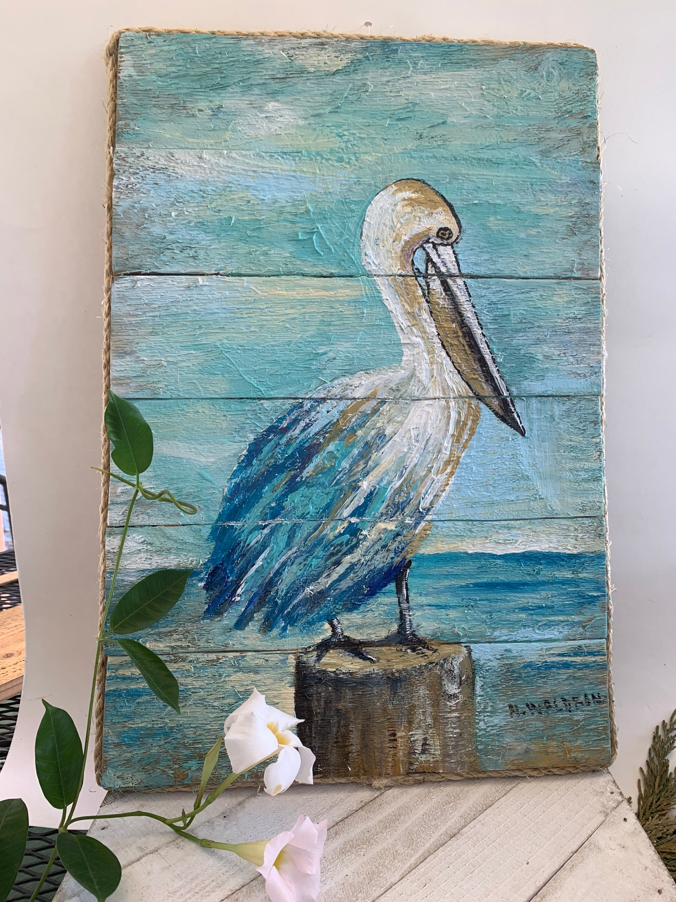 Wood Pelican Painting