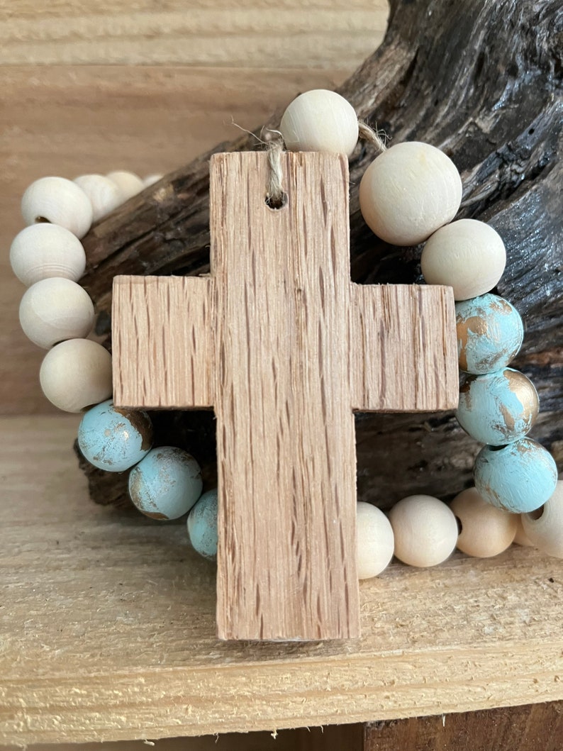 Christian Wooden Cross Blessing Beads Home Decor Religious Accent ...